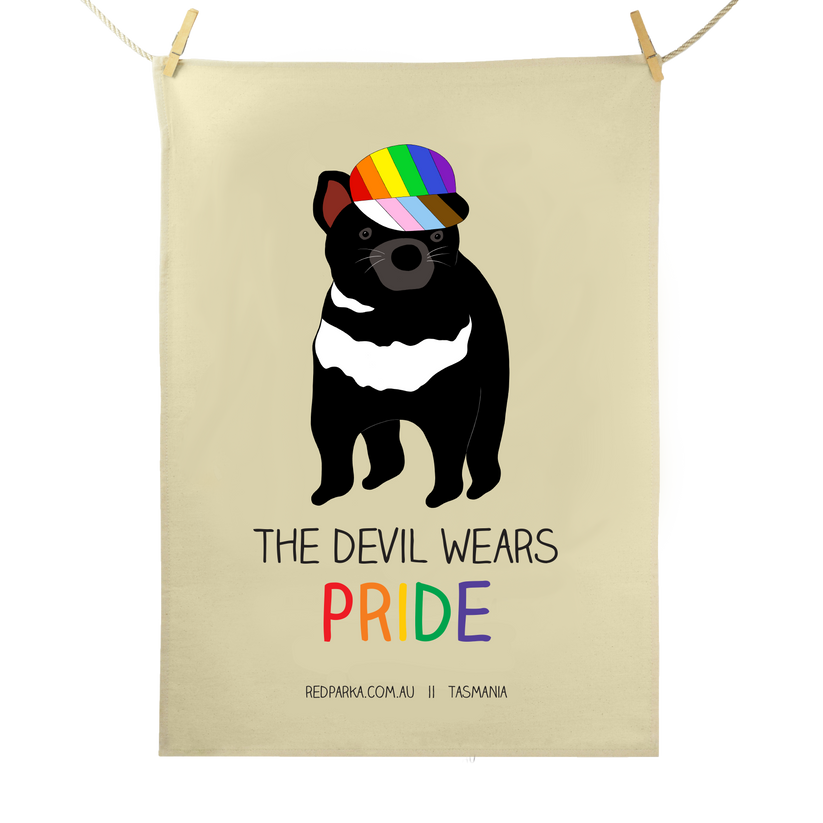 Devil Wears Pride Tea Towel – Red Parka